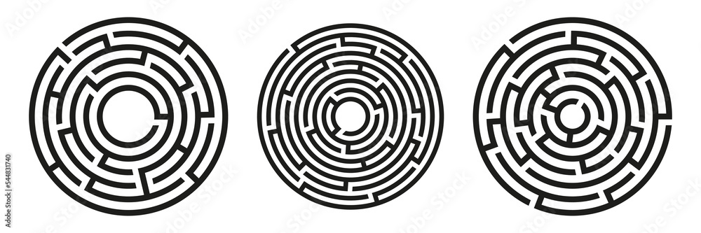 Black circle vector mazes isolated on white background. Black ...