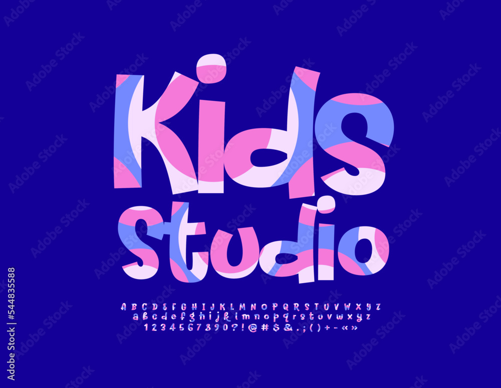 Vector artistic poster Kids Studio. Funny Colorful Font. Bright ...