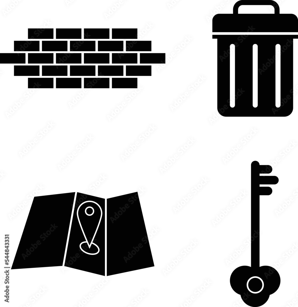 Building Brick Wall. Location Icon on Folded Paper Map. Trash Bin ...