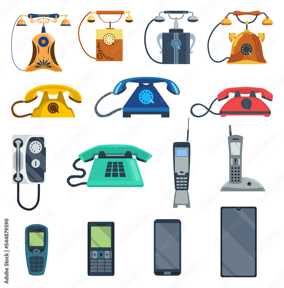 Evolution of phone. Communication devices from classic phone to modern ...