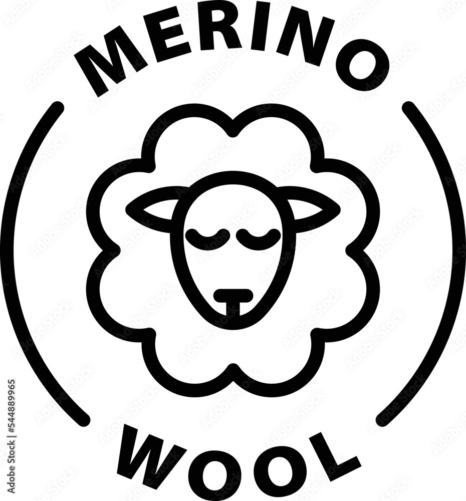 Merino wool icon. Black outline rounded isolated product label icon tag ...