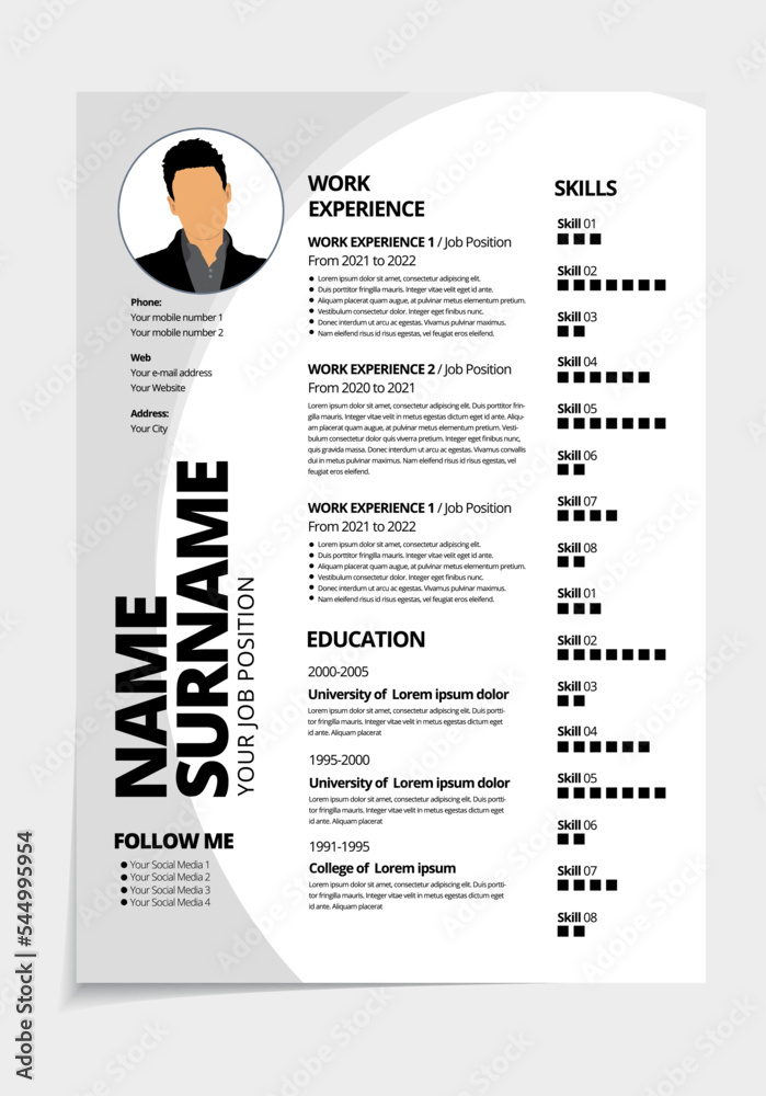 Resume design template minimalist cv. Business layout vector for job ...