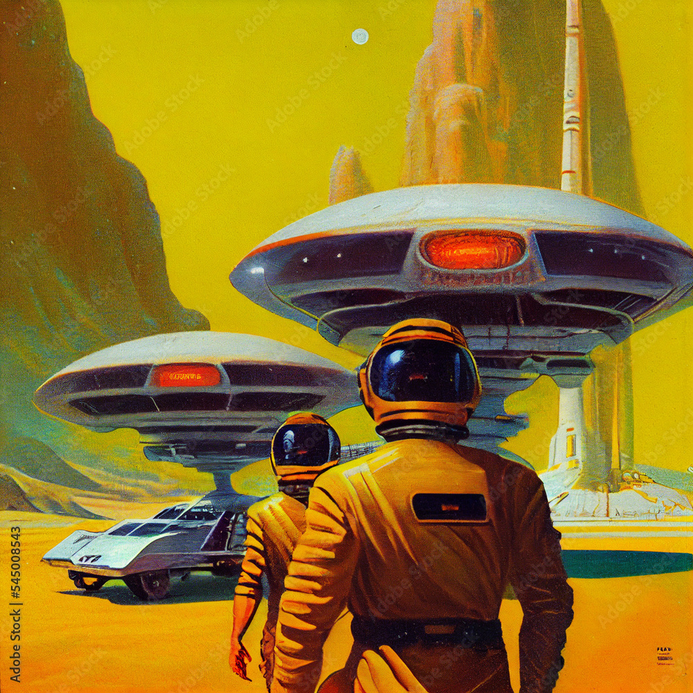 1970s pulp science fiction book cover art! Stock Illustration | Adobe Stock