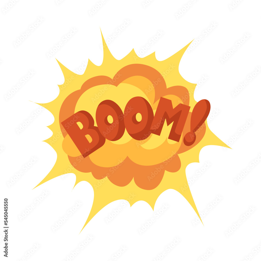 Explosion cloud with word boom cartoon illustration. Boom sign with ...