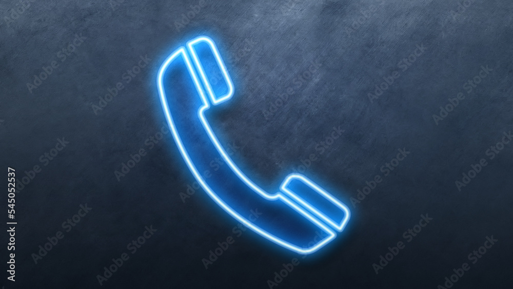 Phone Icon Neon Light Glowing blue Bright Symbol with Dark Background ...