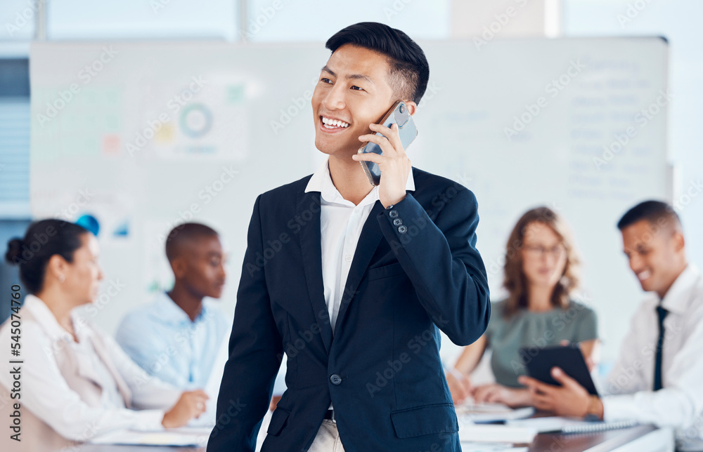 Businessman, phone call and networking with communication, conversation ...