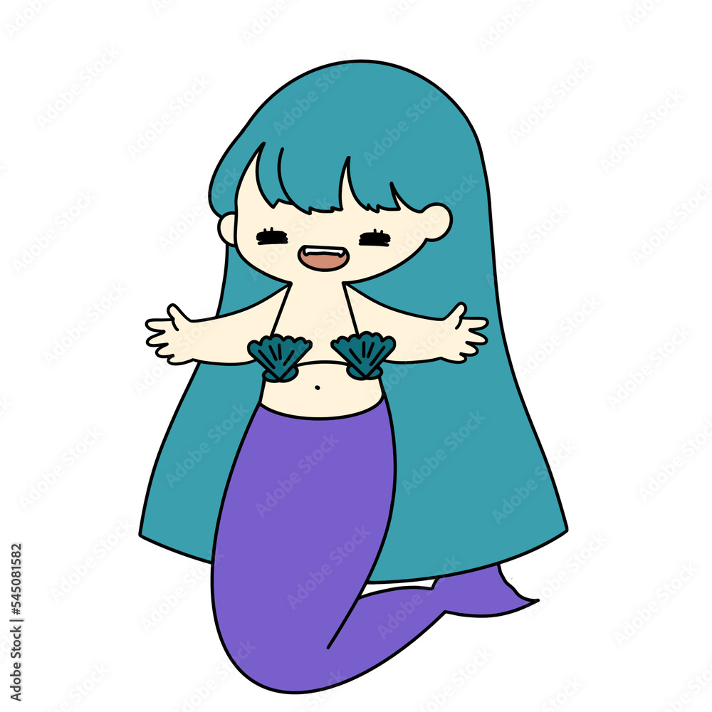 Happy cute little mermaid color illustration Stock Illustration | Adobe ...
