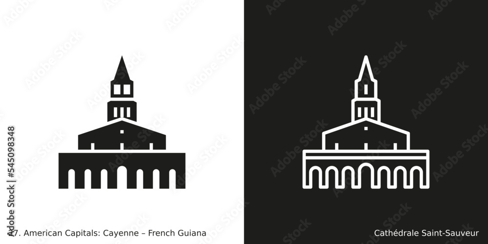 Cathédrale Saint-Sauveur Icon. Landmark building of Cayenne, the ...