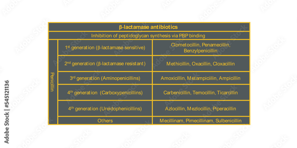 Table showing classification of Penicillin antibiotic by generations ...