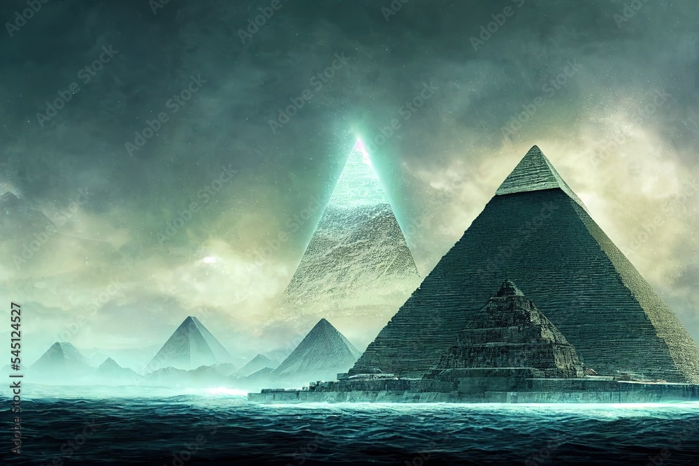 Pyramid with Deep Sea. Science Fiction Backdrop. Concept Art. Realistic ...