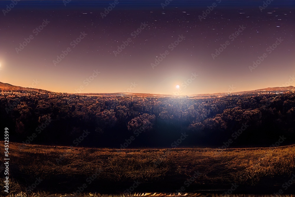 Night landscape with stars and the full moon. Panorama, environment 360 ...