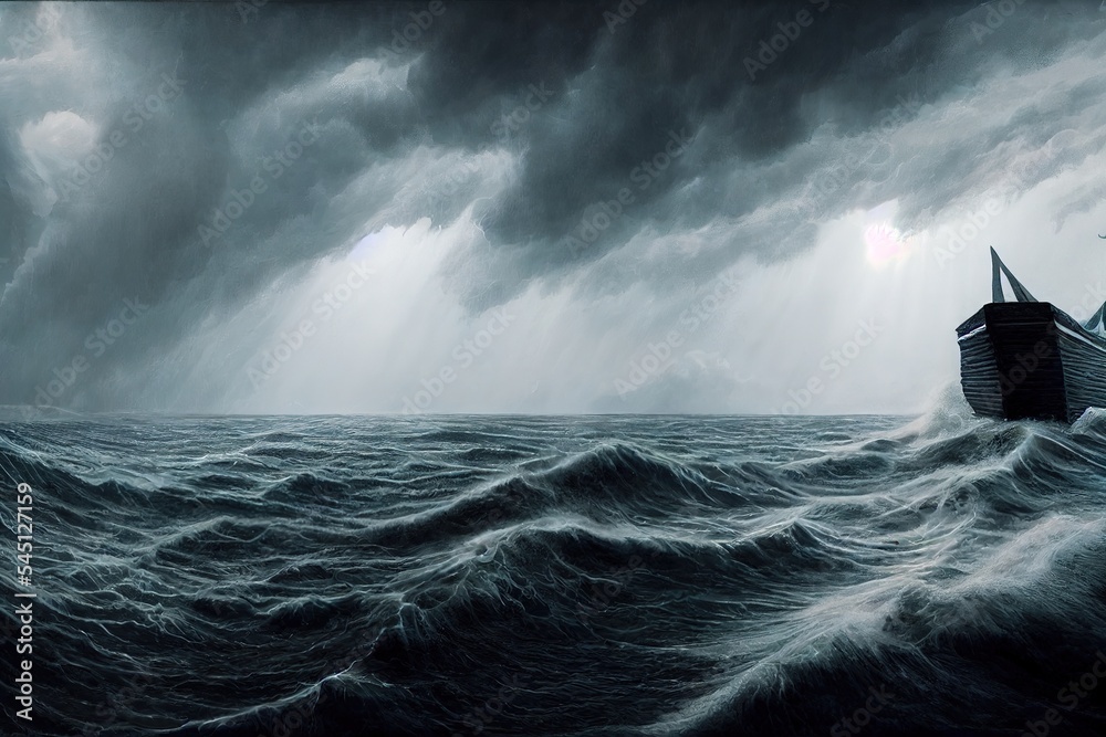 Noahs ark in a storm , mixed media Stock Illustration | Adobe Stock