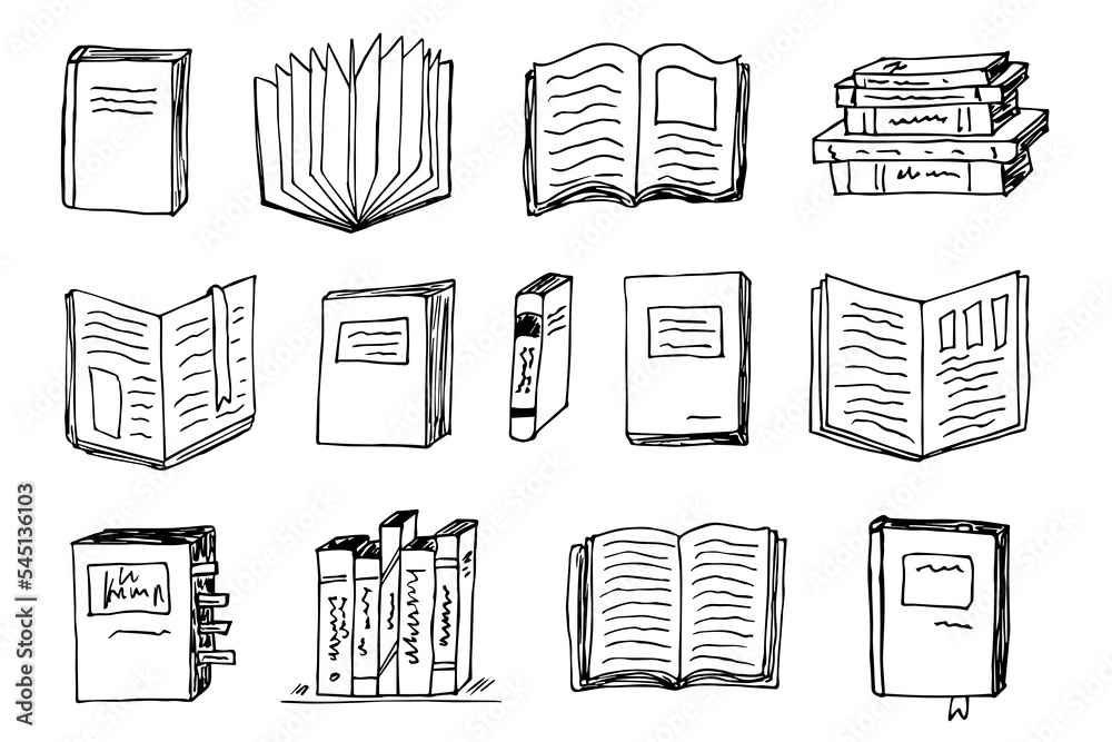 Vector book clipart set. Hand drawn school illustration. For print, web ...