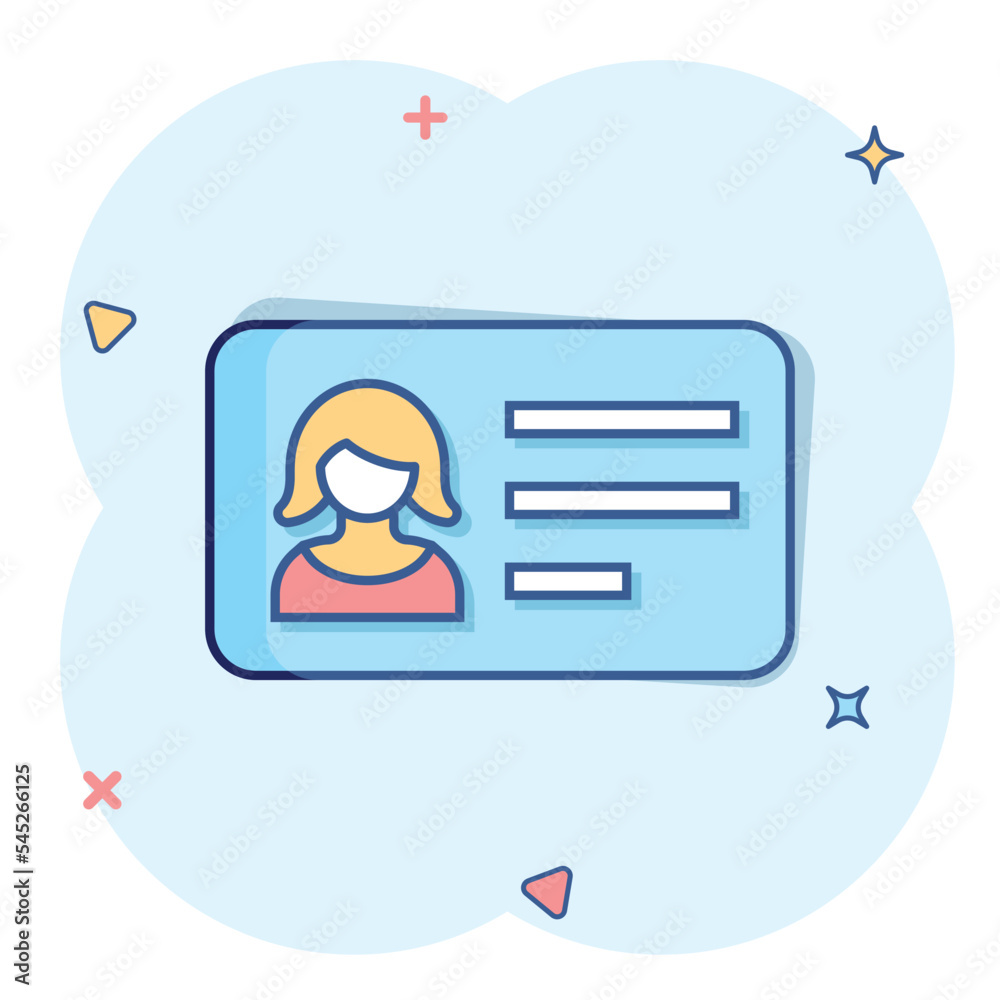 Women id card icon in comic style. Identity tag cartoon vector ...