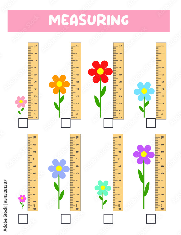 Measuring length with ruler. Education developing worksheet. Game for ...