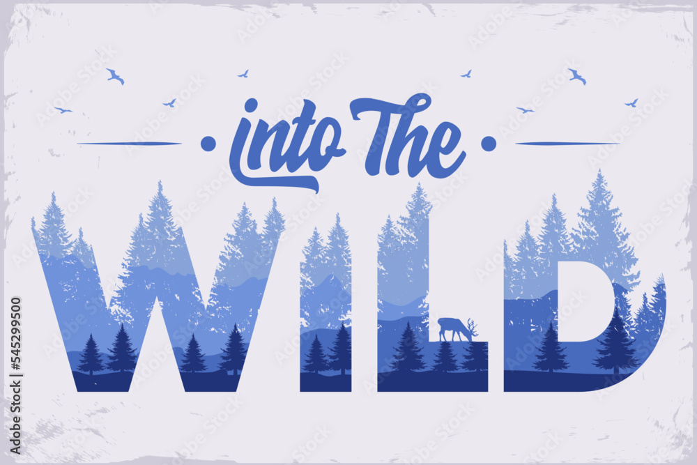 Into the wild handwriting lettering double exposure font with nature ...