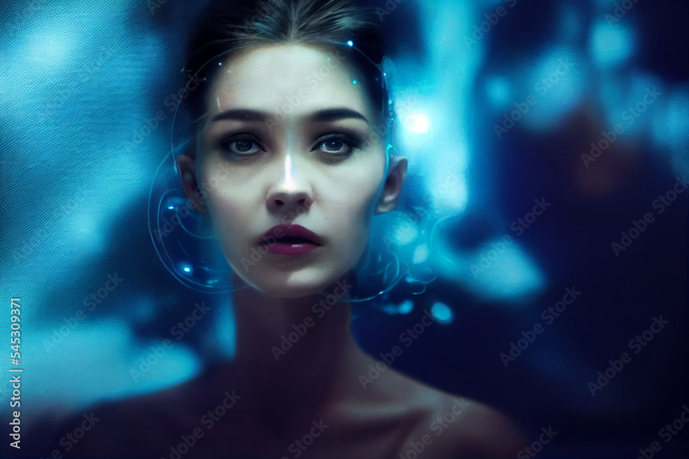 zoomed out angle sci-fi science-fiction movie portrait of a multi-eyed ...