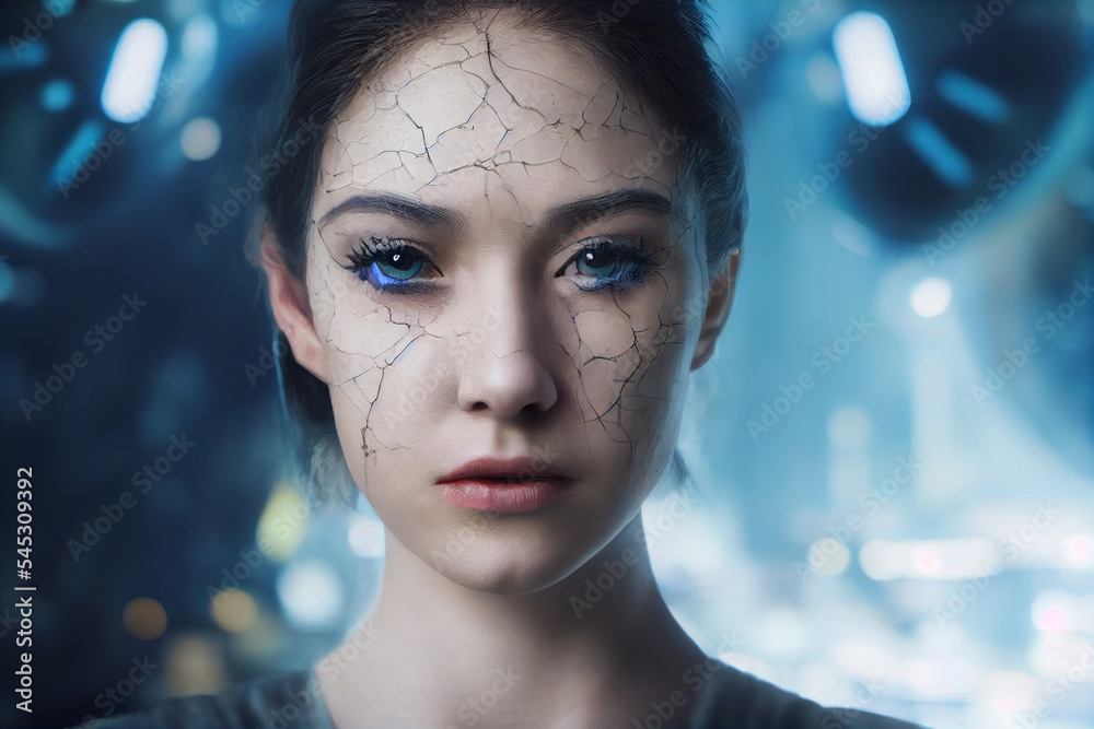 zoomed out angle sci-fi science-fiction movie portrait of a multi-eyed ...