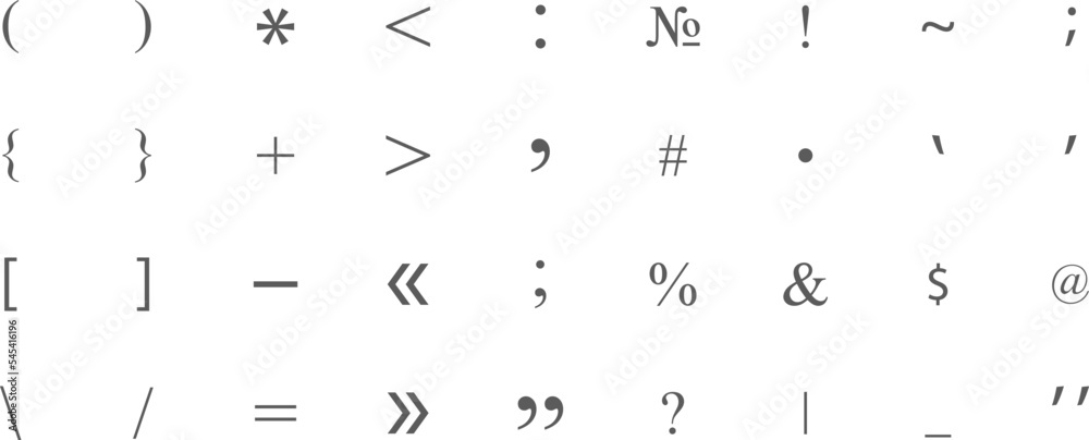 Keyboard flat symbols set. Icons, keyboard font, punctuation marks ...