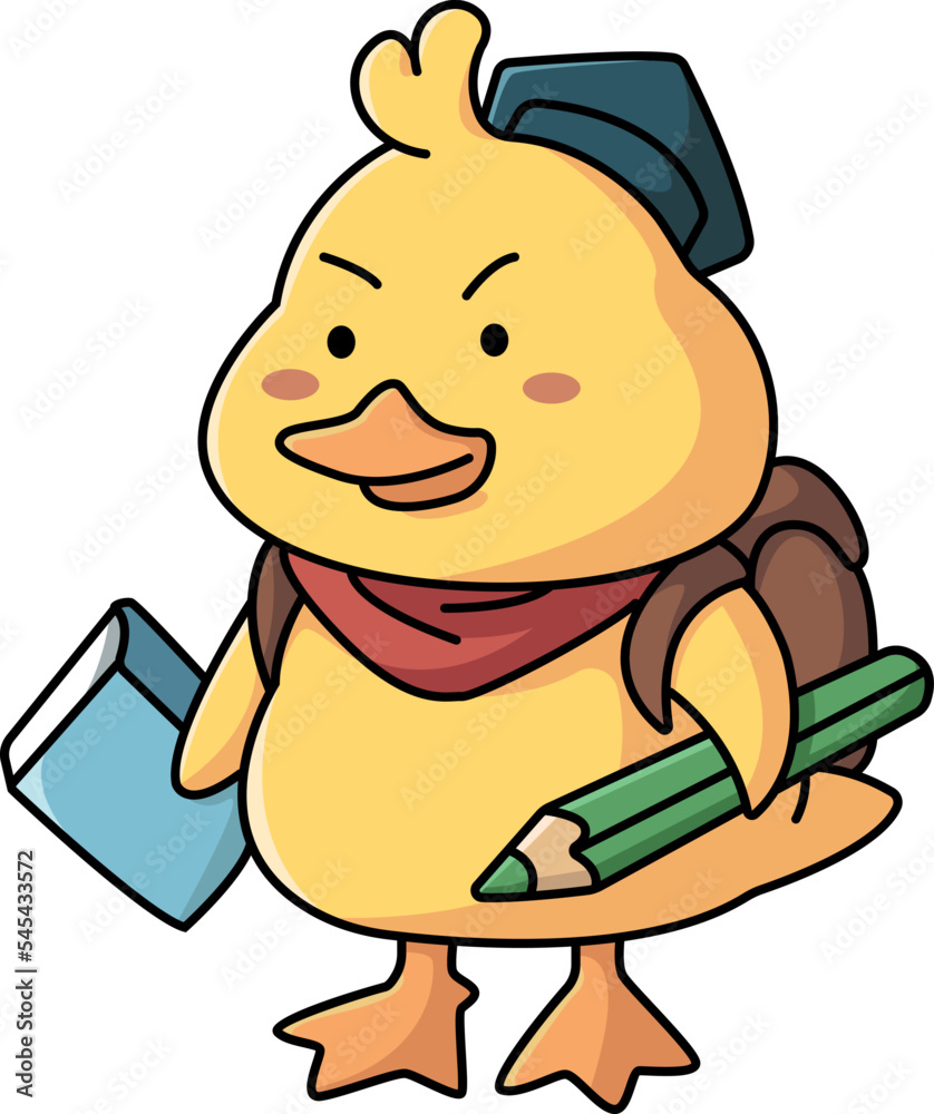 Cute kawaii little duck clipart ready to go to school clipart Stock ...