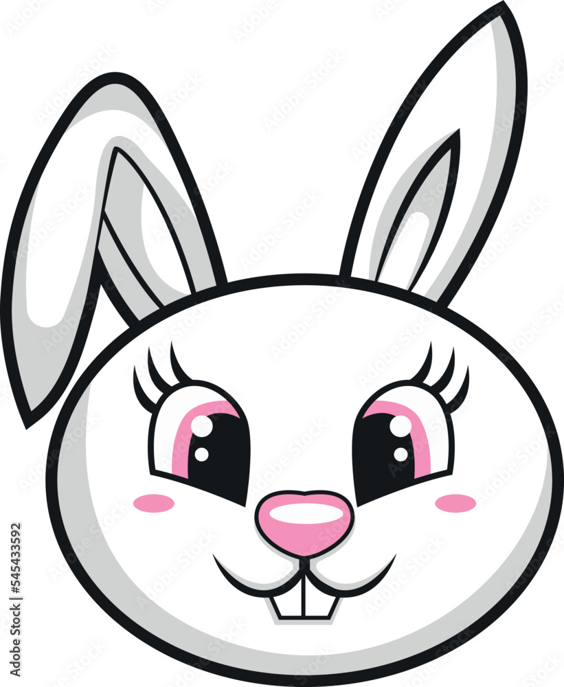 Cute Kawaii rabbit face logo design on a white background with happy ...