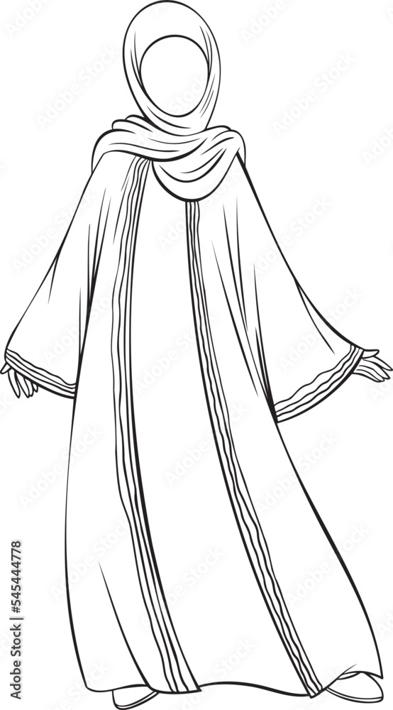 Muslim woman in traditional arabic dress, outline drawing. Stock Vector ...