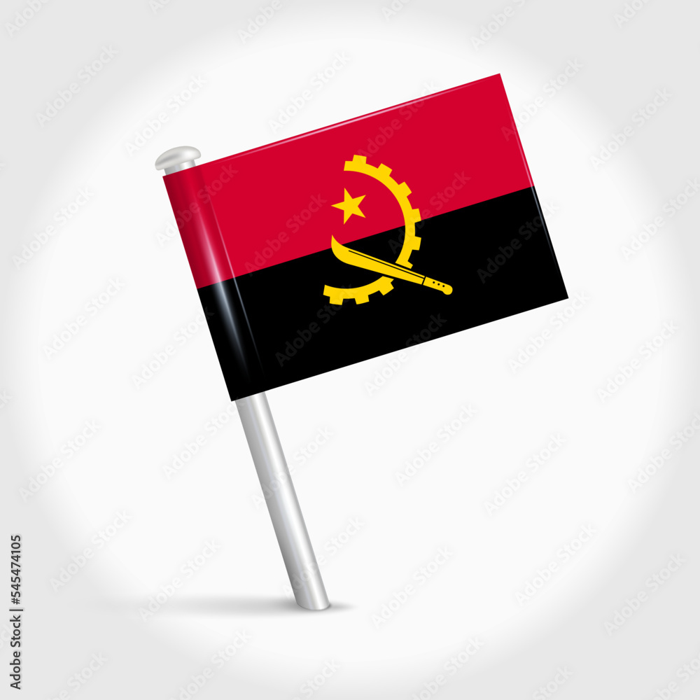 Angola map pin flag icon. Angolan pennant map marker on a metal needle ...