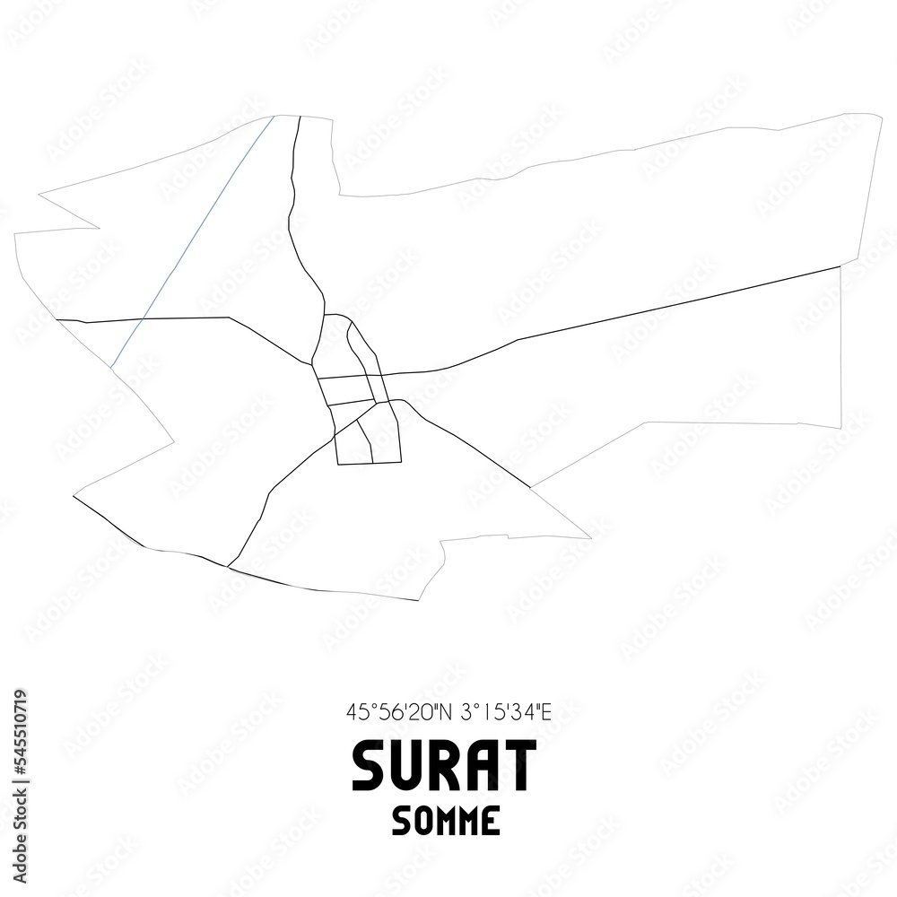 SURAT Somme. Minimalistic street map with black and white lines. Stock ...