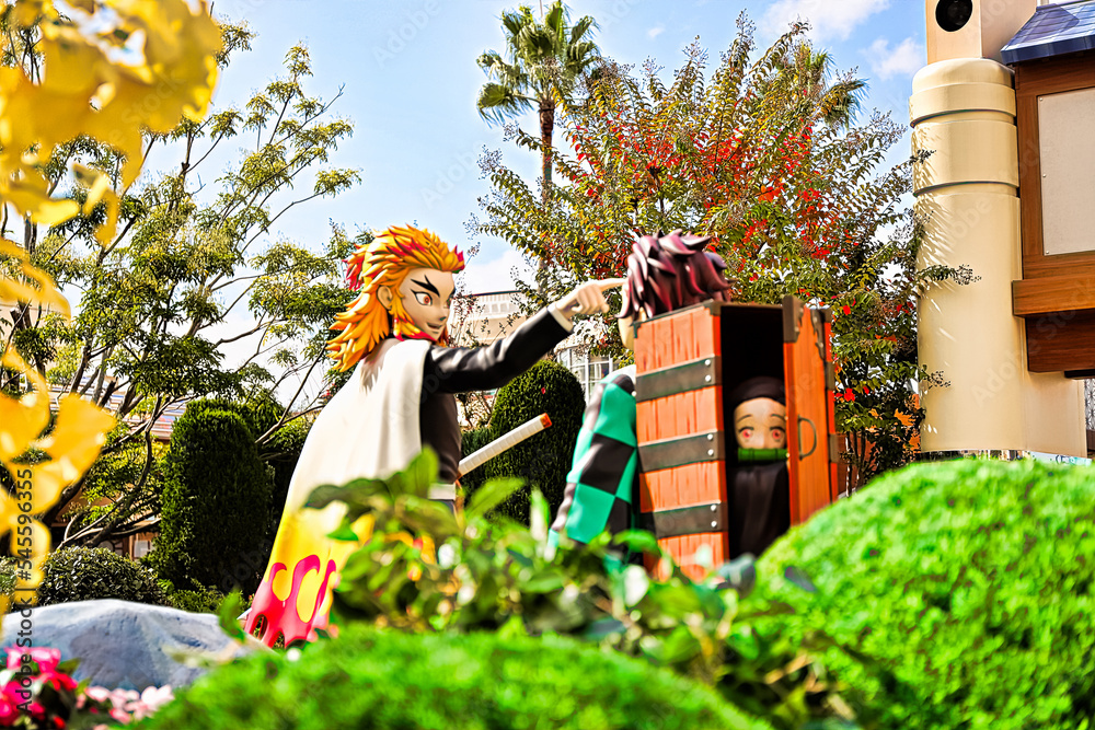 Osaka,Japan - Nov 5,2021 : Statue of Kyojuro Rengoku and Tanjiro Kamado ...