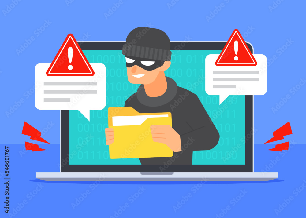 Hacker Steals Document Folder Icon In Laptop Danger Cyber Security
