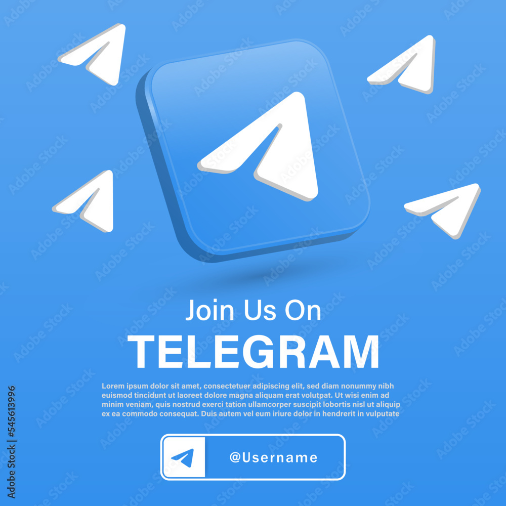 join us on telegram gradient background with 3d logos . social media ...