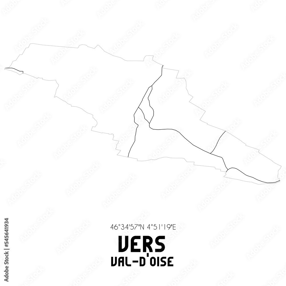 VERS Val-d'Oise. Minimalistic street map with black and white lines ...