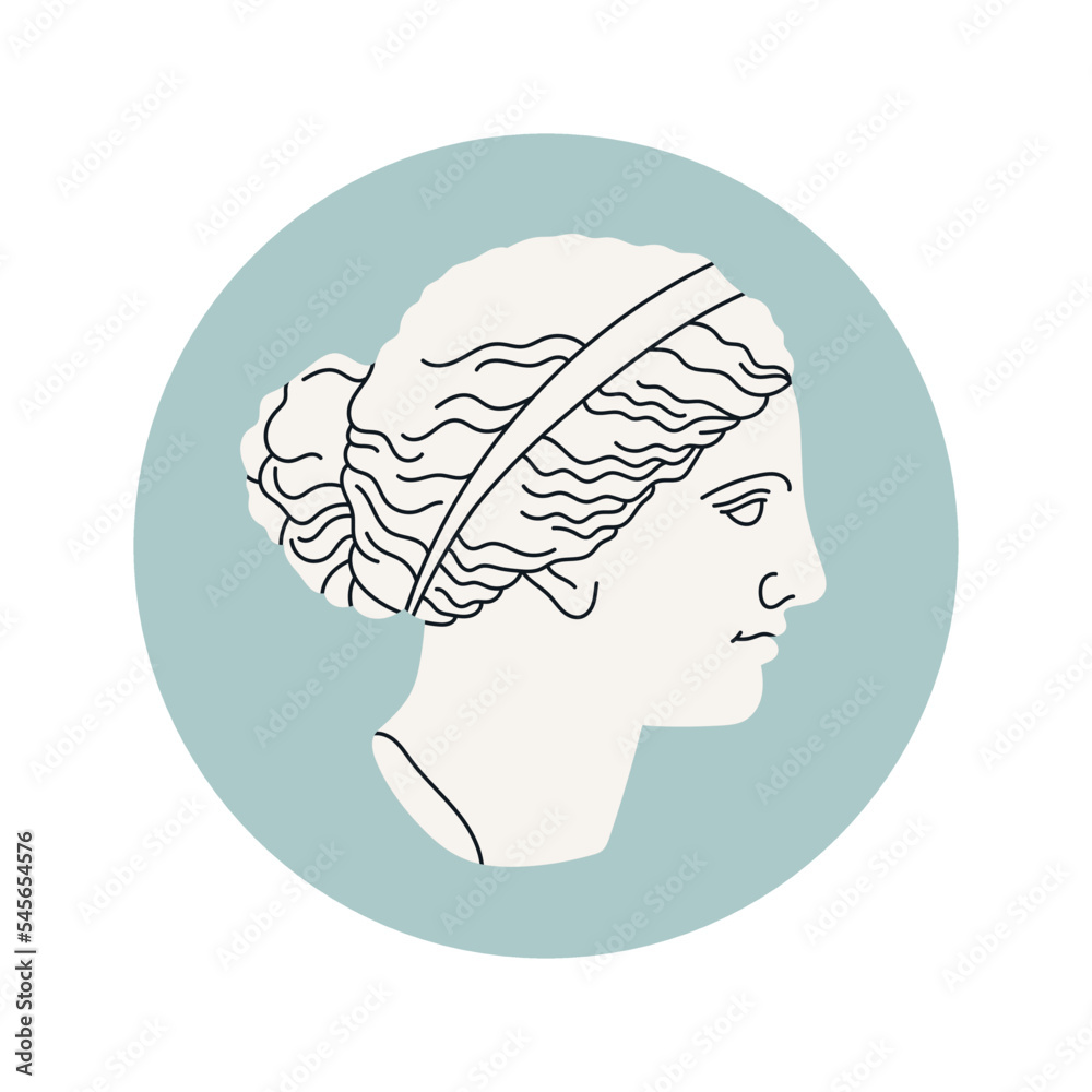 Poster with a mythological hero's head in marble. Ancient Greek or ...