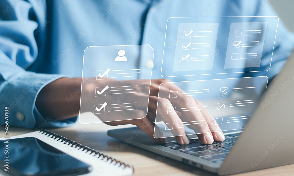 Business and technology concept. Fill out an online employee assessment ...