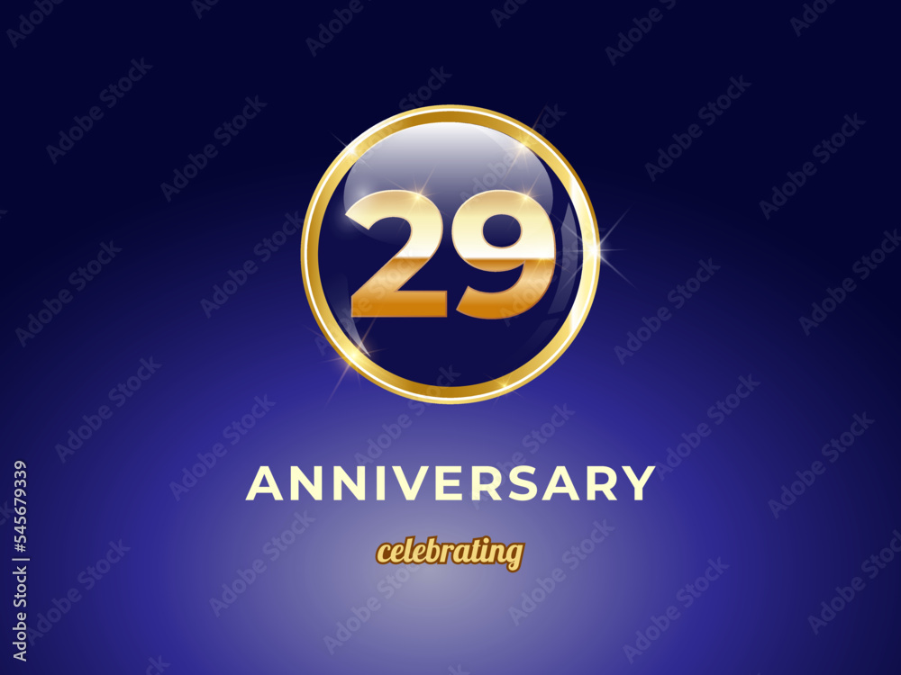 Vector graphic of 29 years golden anniversary logo with round blue ...