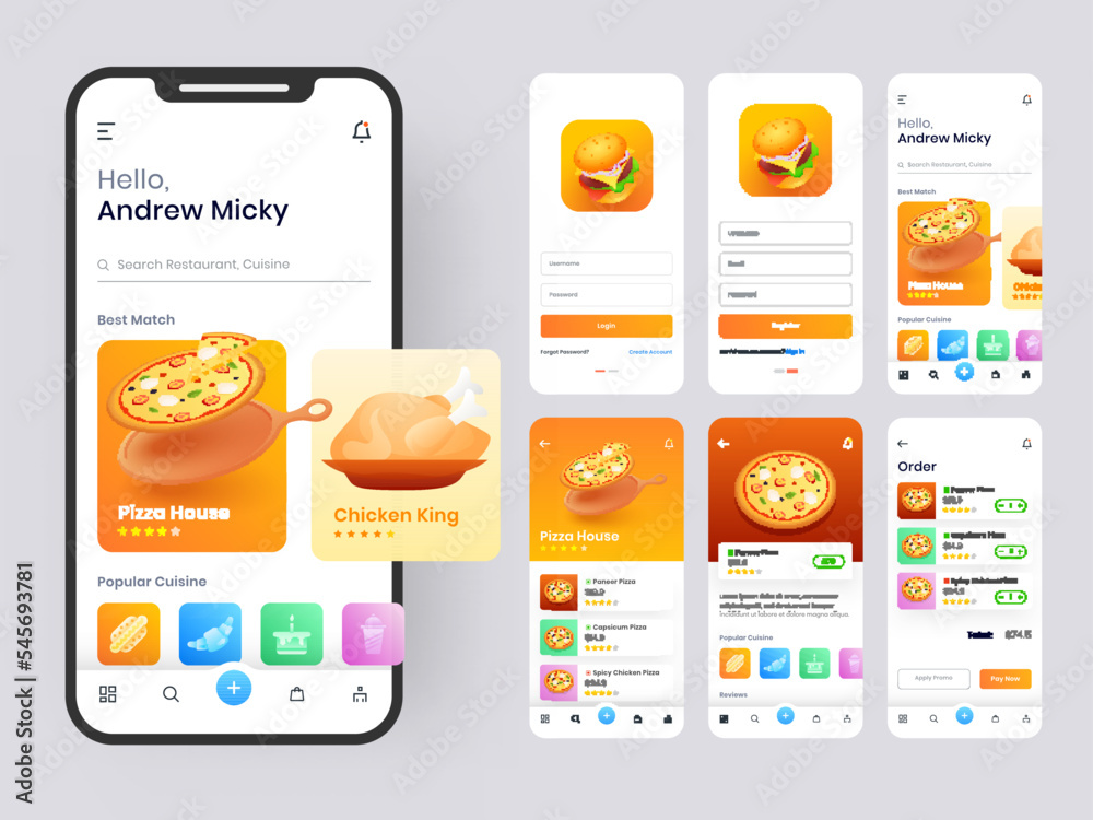 Food mobile app ui kit including sign up, food menu, booking and home ...