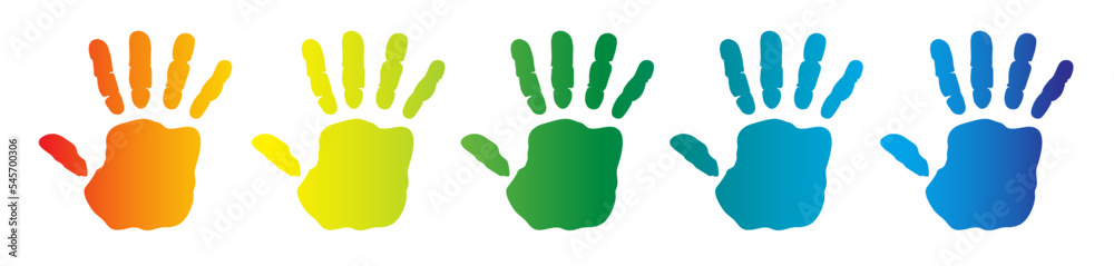 Hand rainbow print Child color handprint stamp Kids hands drawing child ...