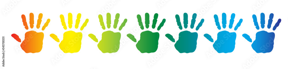Hand rainbow print Child color handprint stamp Kids hands drawing child ...