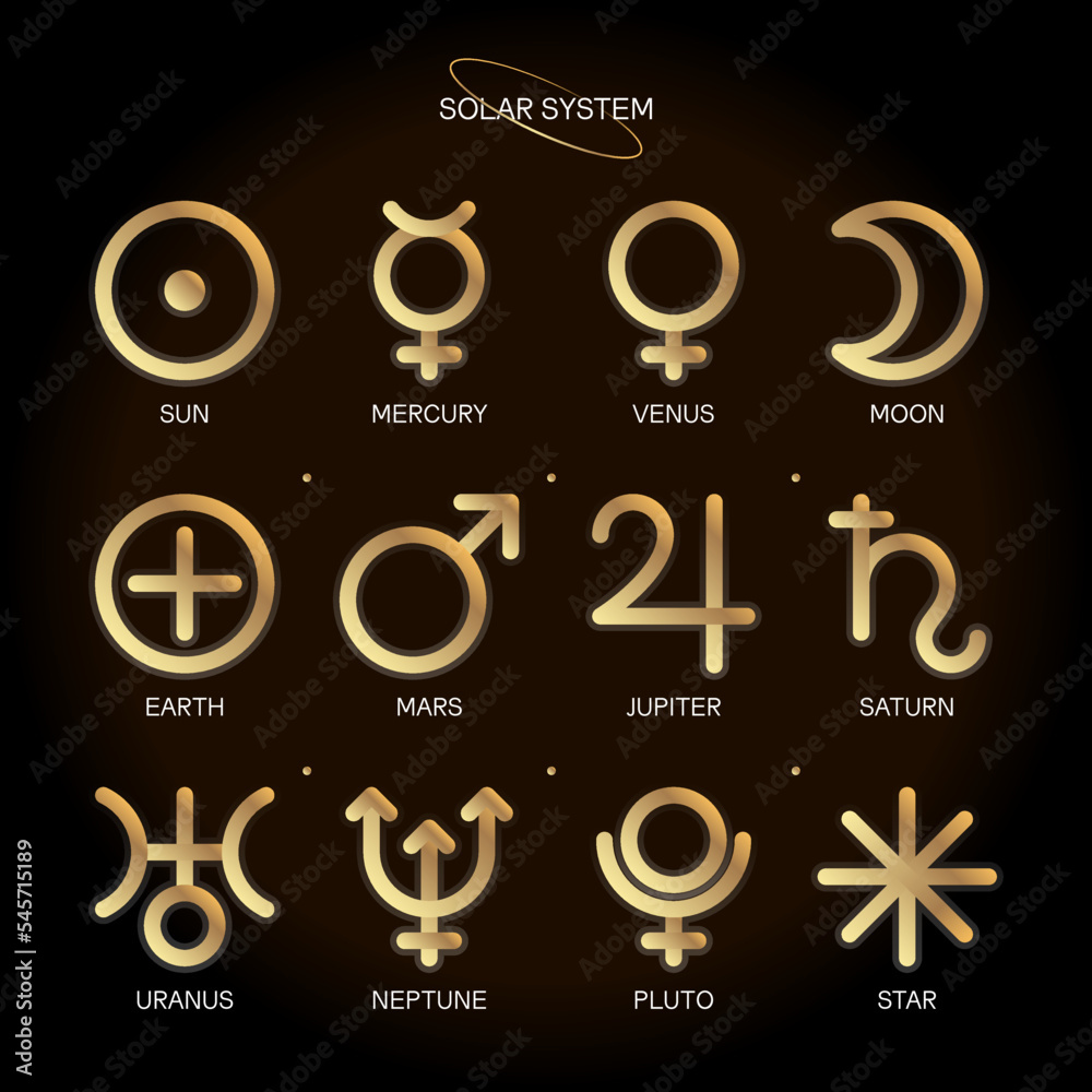 Solar system zodiac horoscope astrological thin line label linear ...
