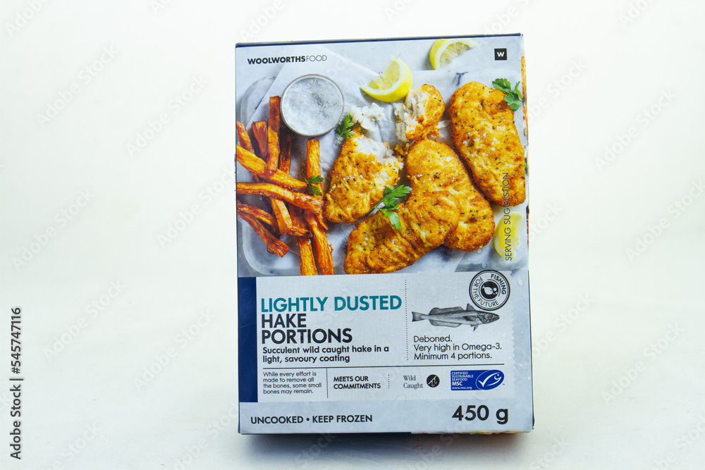 Johannesburg, South Africa - a box of hake portions from Woolworths ...