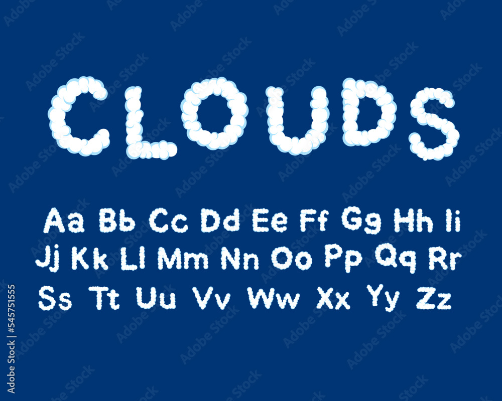 Vector de Stock Kids cloud font, english alphabet letters. ABC of white ...