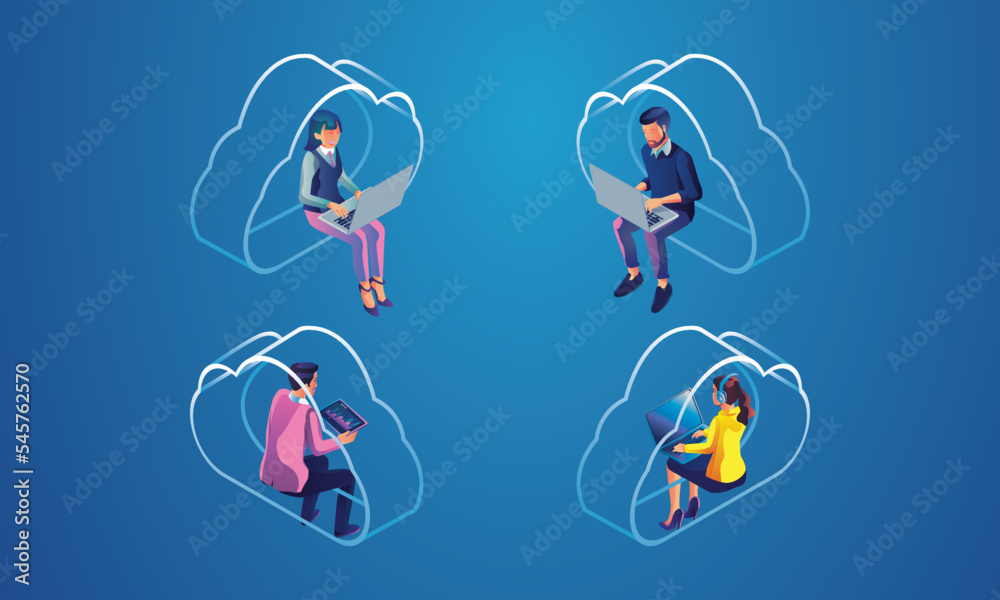 Computer technology server room digital device Isometric concept Cloud storage communication ...