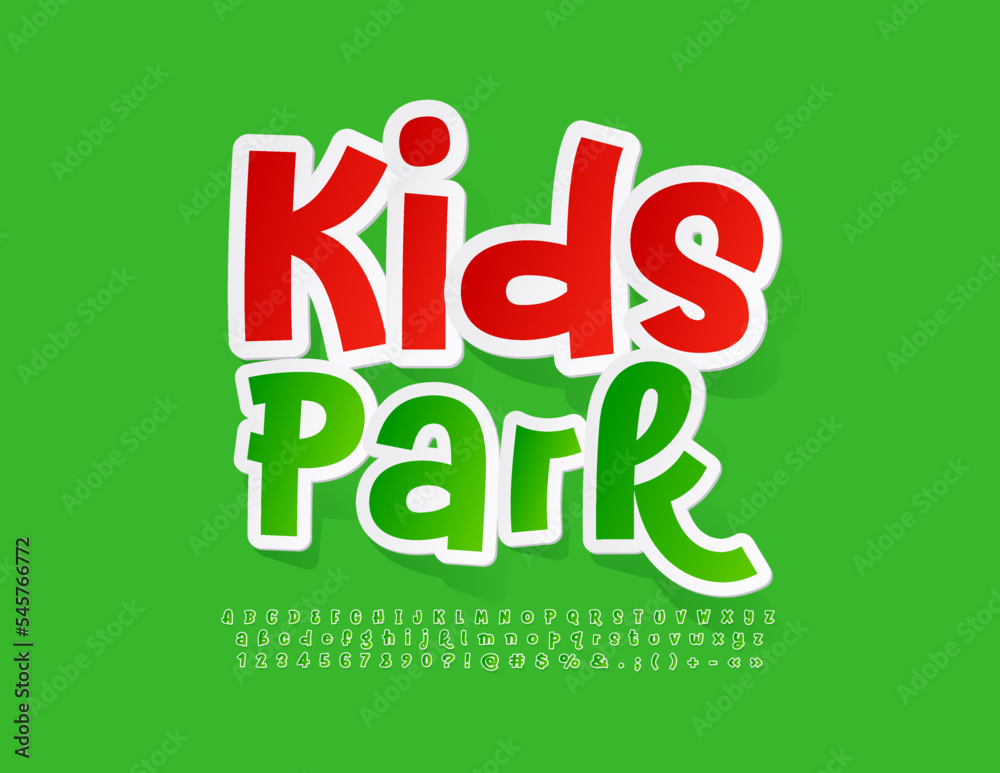 Vector colorful poster Kids Park. Bright handwritten Alphabet Letters ...