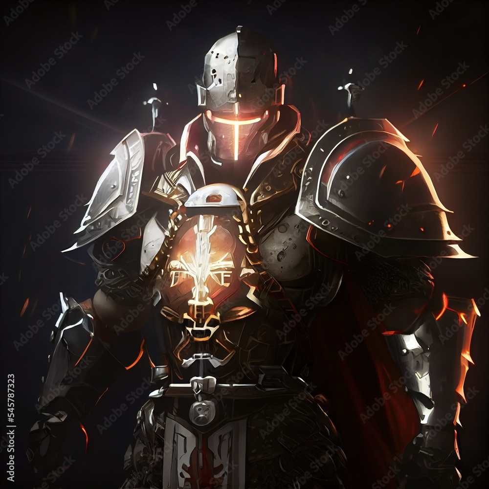 Medieval Templar Knight from the future in full armor. 3D video game ...