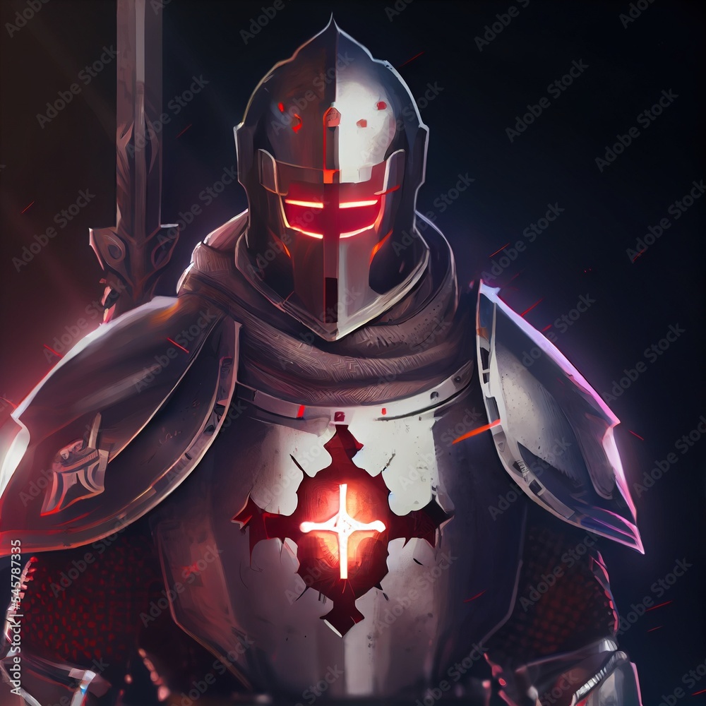Medieval Templar Knight from the future in full armor. 3D video game ...