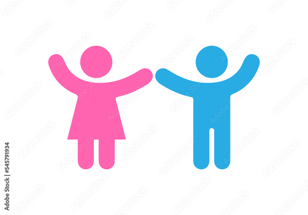 Kids, children black vector icon. Boy and girl symbols. Kids ...