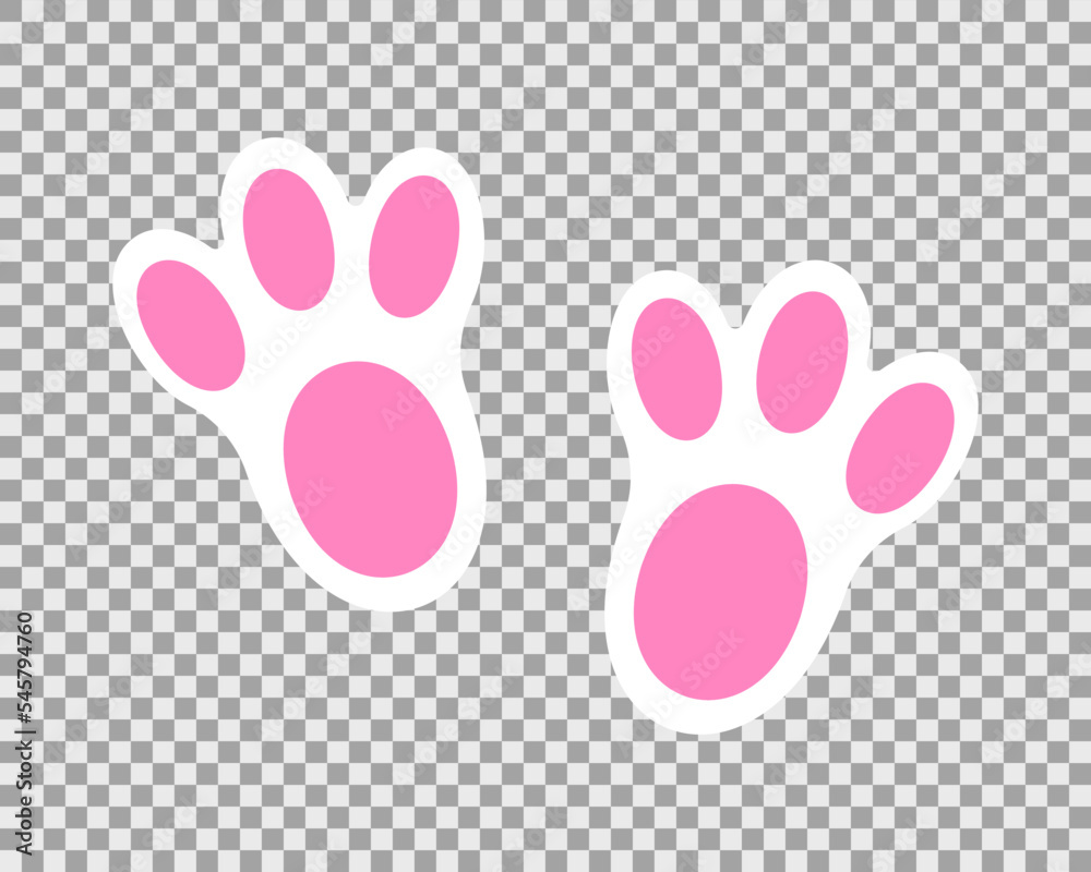 Bunny foot print. Cute pink and white rabbit paws on transparent ...