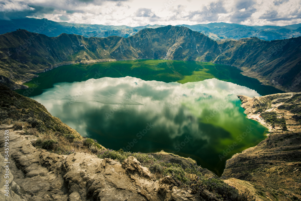 Quilotoa Lagoon Water Filled Crater Lake Ecuador Andes Volcano Aerial ...
