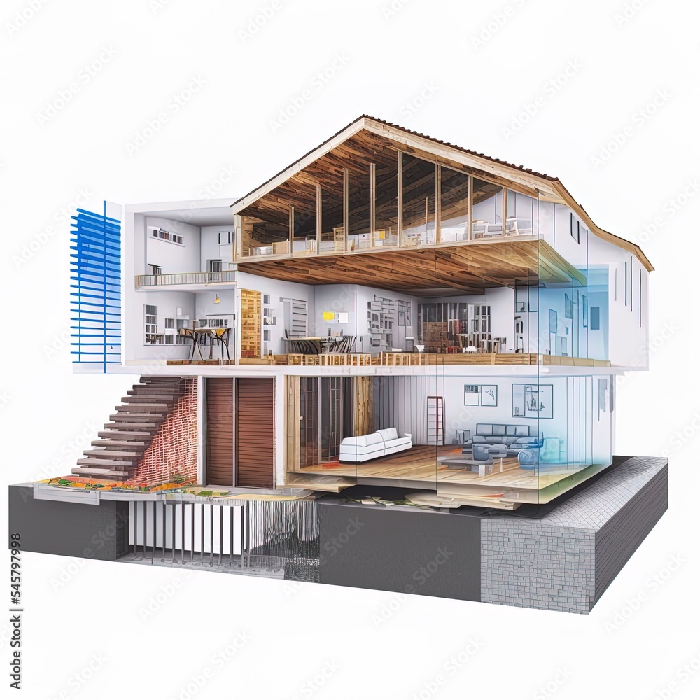 Empty house cross section isolated on white background. 3d illustration ...