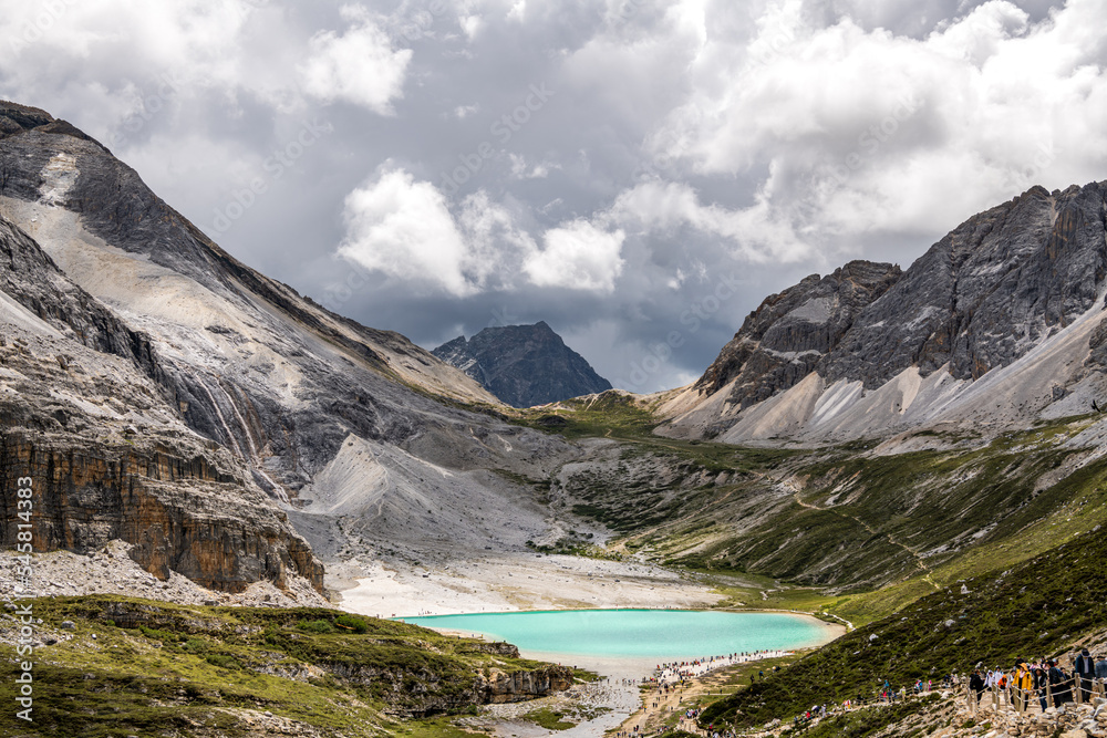 Nature scene trekking of landscape Milk Lake yading at Yading national ...